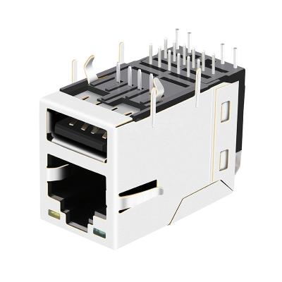 中国 LPJU3836AHNL RJ45 Magjack with Single USB 1000 Base-T Tab Up Green/Yellow Leds 販売のため