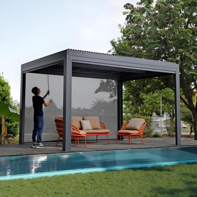 China Capa de polvo de pergola exterior de aluminio Resistencia a los rayos UV y luz LED para una solución al aire libre resistente a las condiciones climáticas en venta