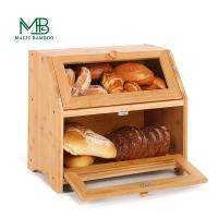 China Rectangle Bamboo Bread Storage Box for Loaves and Pastries Stackable Double Layer Design for sale