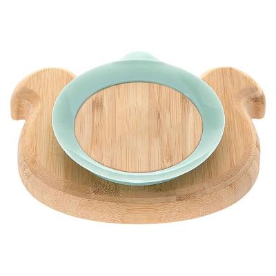 China Customized Logo Cute Bear Fall-Resistant Bamboo Bowl With Feeding Spoon Silicone Base for sale