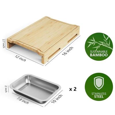 China Logotipo personalizado Logotipo aceptable Gran tablero de corte de madera de bambú conjunto con contenedores en venta