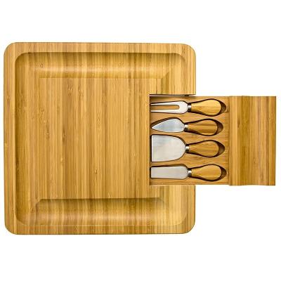 Cina Logo personalizzato rettangolo di bambù Carne charcuterie Cheese Board con coltelli coltelli durevoli in vendita