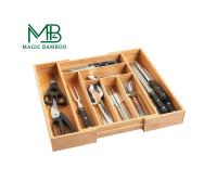 China Eco-friendly Rectangle Bamboo Cutlery Serving Tray Set with 8 Adjustable Compartments for sale