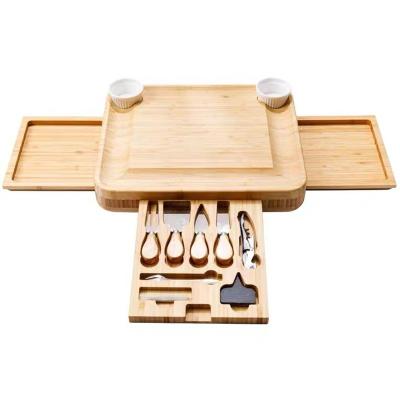 China Eco Friendly Bamboo Charcuterie Boards Wood Cutting Blocks With Cutlery Set for sale