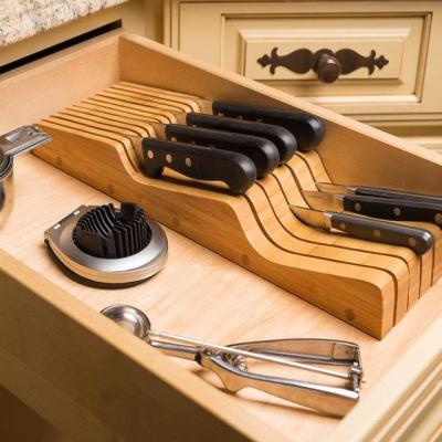 China Natural Bamboo 15-Slot In Drawer Knife Block Organizer with Eco-Friendly Construction for sale