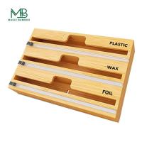 China Multifunctional Rectangle Bamboo Plastic Wrap Dispenser Wall Mount for Your Kitchen for sale