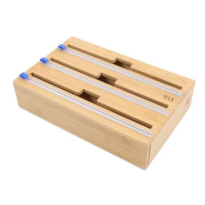 China Wall Mount GLOSSY Bamboo 3 in 1 Wrap Dispenser with Cutter and Organizer 35.5*25*7.8cm for sale