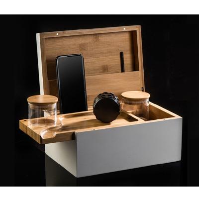 China Bamboo Storage Box Set with Herbal Grinder Stash Jar Rolling Tray and Pocking Tools Stick for sale