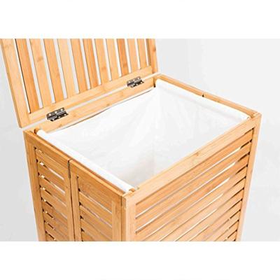 China ODM Portable Bamboo Laundry Hamper Basket With Lid Shelf for sale