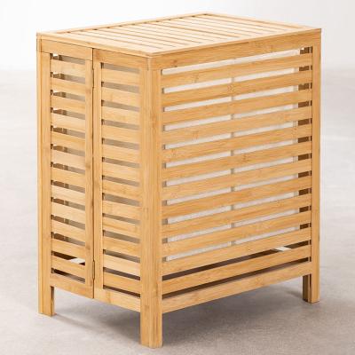 China ODM Portable Bamboo Laundry Hamper Basket With Lid Shelf for sale