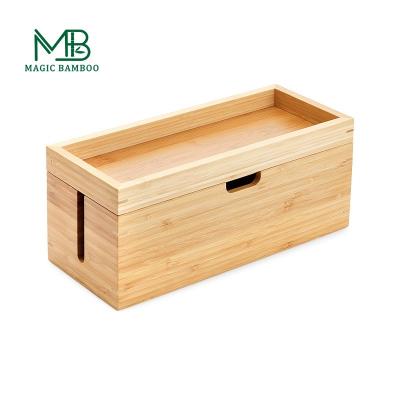 China Custom Logo Large Storage Bamboo Cable Management Box Hider for Office 31.8x12.2x10cm for sale