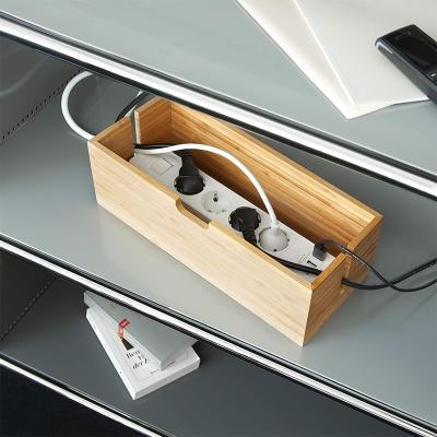 China Custom Logo Large Storage Bamboo Cable Management Box Hider for Office 31.8x12.2x10cm for sale