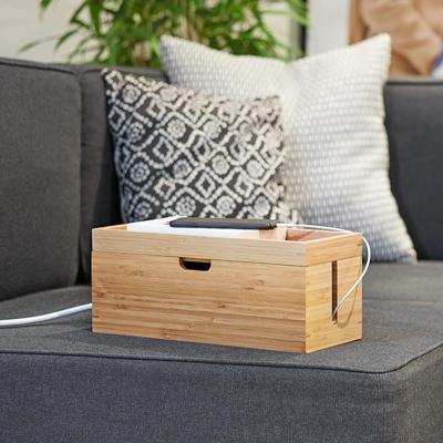 China Custom Logo Large Storage Bamboo Cable Management Box Hider for Office 31.8x12.2x10cm for sale