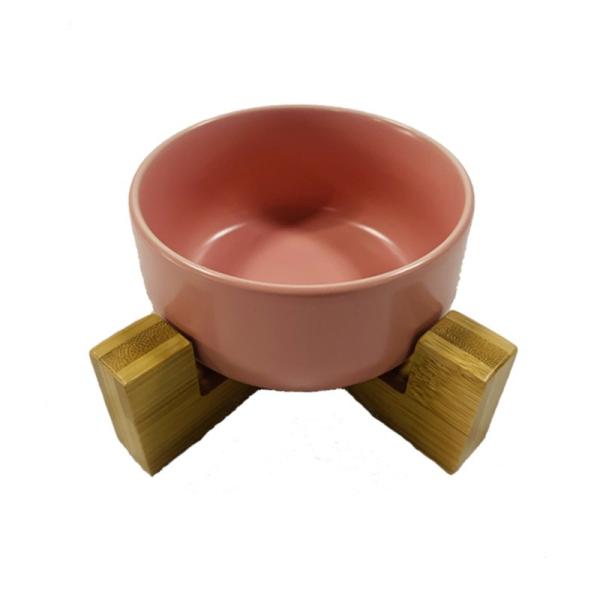 Single Multicolor Dog Bowl Holder Made of Natural Bamboo Add Bowl 7.5cm Height for Outdoor