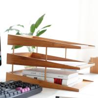 China 34x25x6cm Bamboo Stackable File Tray Multi-layer Desktop Storage Organizer for Office for sale