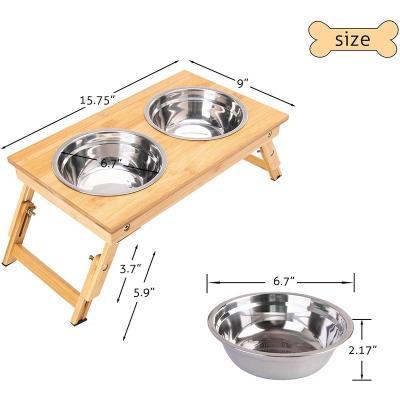 China Un solo nivel sostenible de bambú plegable alimentador de mascotas antideslizante dos cuencos para el sostenimiento en venta