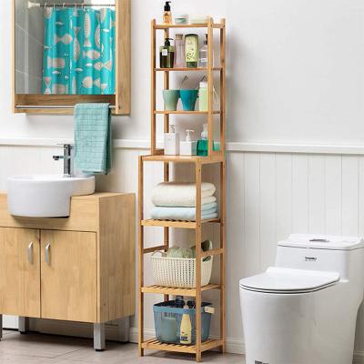 China Classic Design Style 7-Tier Bamboo Shelf Multifunctional Storage Rack for Bathroom for sale