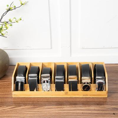 China Upgrade Your Closet with Our Sustainable Bamboo Belt Display Case 7 Dividers Included for sale