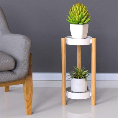 Cina 2 Livello Alto Angolo Bambù Plant Holder Indoor Fiori in Legno in vendita