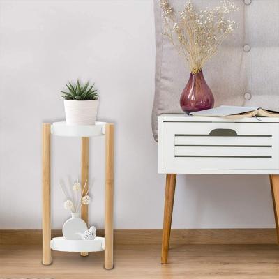 Cina 2 Livello Alto Angolo Bambù Plant Holder Indoor Fiori in Legno in vendita