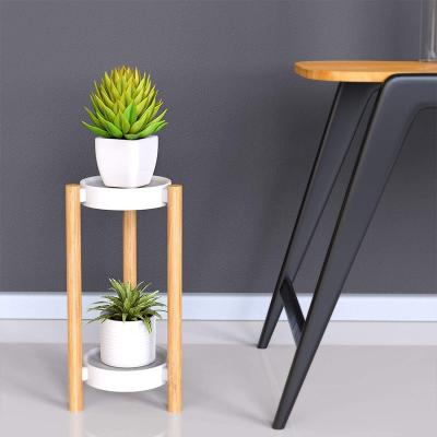 Cina 2 Livello Alto Angolo Bambù Plant Holder Indoor Fiori in Legno in vendita