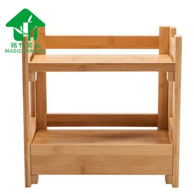 China Miscellaneous Storage Rack Desktop Small Two-Layer Bamboo Cosmetics Rack with Drawer for sale