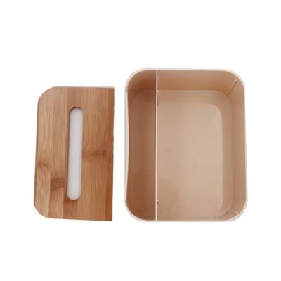 China Direct Napkin Holder Table Organizer with Cubicle Plastic Tissue Box and Bamboo Lid for sale