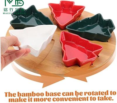 Cina Telaio per i dolci in bambù naturale sostenibile con piastra in ceramica a forma di albero di Natale in vendita