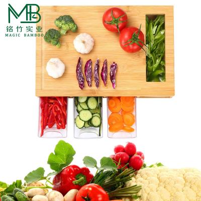 China Wholesale Eco-Friendly Bamboo Cutting Board With 4 Trays For Apartment Kitchen for sale