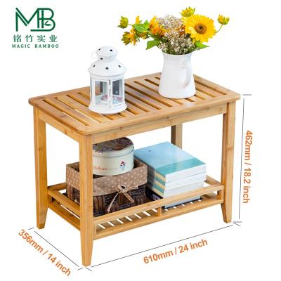 China Wholesale New Design Bamboo Storage Stool With Shelf For Household Bathroom for sale