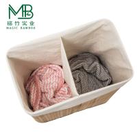 China Bamboo Double-Layer Inner Compartment Laundry Hamper For Bathroom for sale