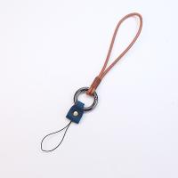 China Adjustable Leather Phone Lanyard Strap with Metal Patch Universal 45cm Neck Strap for sale