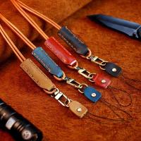 China Adjustable Leather Phone Lanyard Strap with Metal Patch Universal 45cm Neck Strap for sale