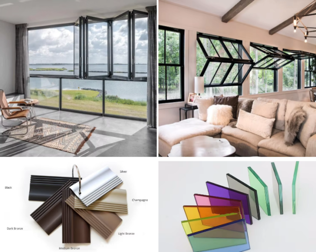 Sound And Thermal Insulation Customised Toughened Clear Tinted Glass Folding Windows