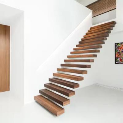 Cina Scala di legno galleggiante per abitazioni interne Design elegante con battistrada di rovere rosso / bianco in vendita