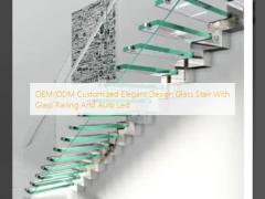 OEM/ODM Op maat gemaakte elegante glazen trap met glazen leuning en automatisch geleid