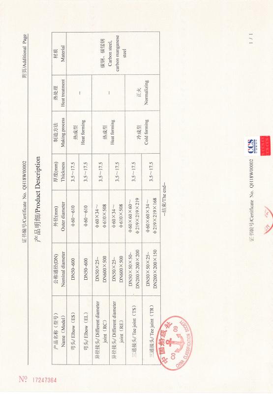 CERTIFICATE OF WORKS APPROVAL - HEBEI PENGXIN PIPELINE EQUIPMENT GROUP CO.,LTD