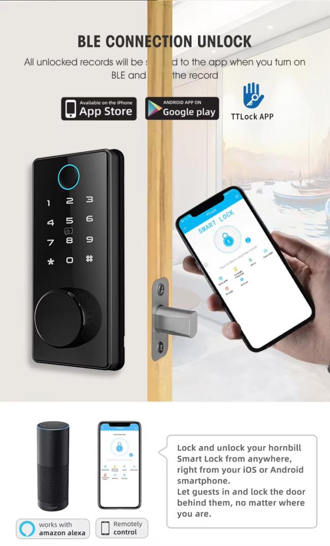 Smart door lock installed on a modern door