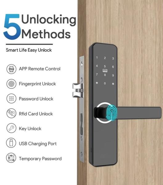 Quality Digital Fingerprint Door Lock Waterproof Tuya Smart Fingerprint Lock Black for sale
