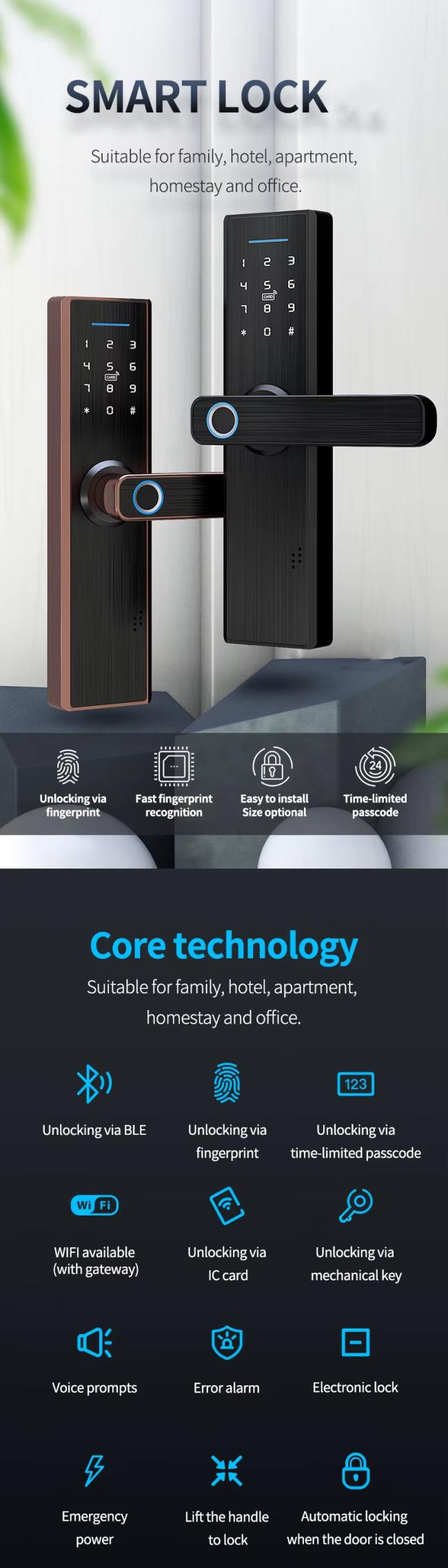 Black Wifi Bluetooth Smart Door Lock product image