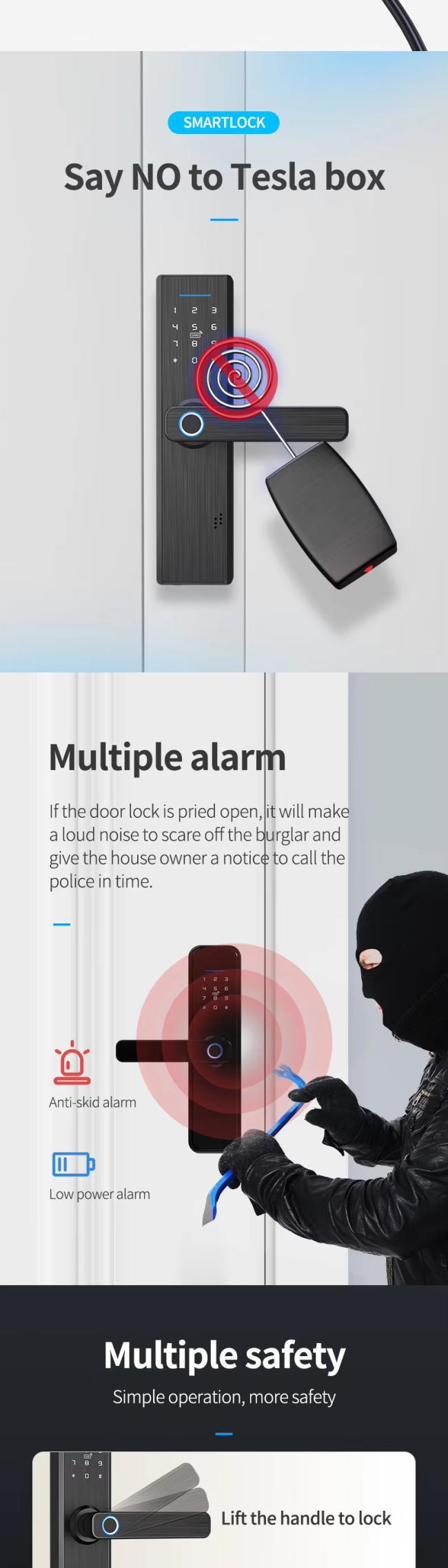 Close-up of smart lock keypad and fingerprint sensor