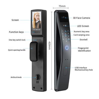 China Fully Automatic 3D Face Recognition Biometric Fingerprint WIFI Smart Door Lock for sale