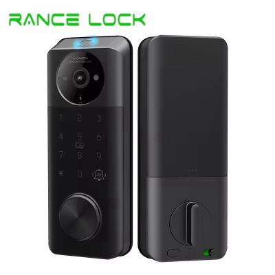 China Wifi Face Recognition Door Lock Black Smart Camera Door Lock Automatic for sale