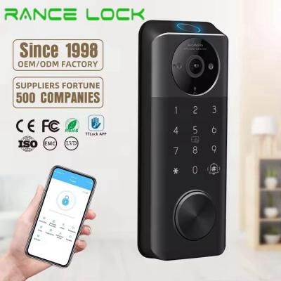 China Wifi Face Recognition Door Lock Black Smart Camera Door Lock Automatic for sale