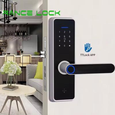 China 35mm - 60mm Fingerprint Scanner Door Lock Black Wifi Hotel Lock TTlock for sale