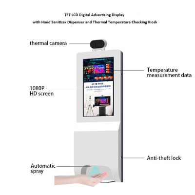 Cina Esposizione di pubblicità di TFT LCD Digital con l'erogatore del prodotto disinfettante della mano e la temperatura termica che controllano chiosco in vendita