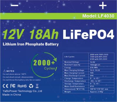 Cina 12v 18ah Lifepo4 batteria agli ioni di litio piccola corrente di scarica 9A in vendita