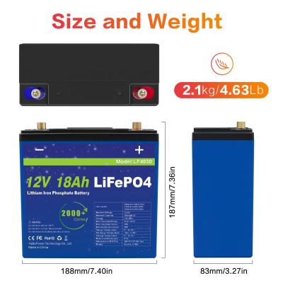 Cina La fabbrica sostanziale del rifornimento ha personalizzato la batteria della corrente di scarica 9A Lifepo4 12v 18Ah con capacità prominente in vendita