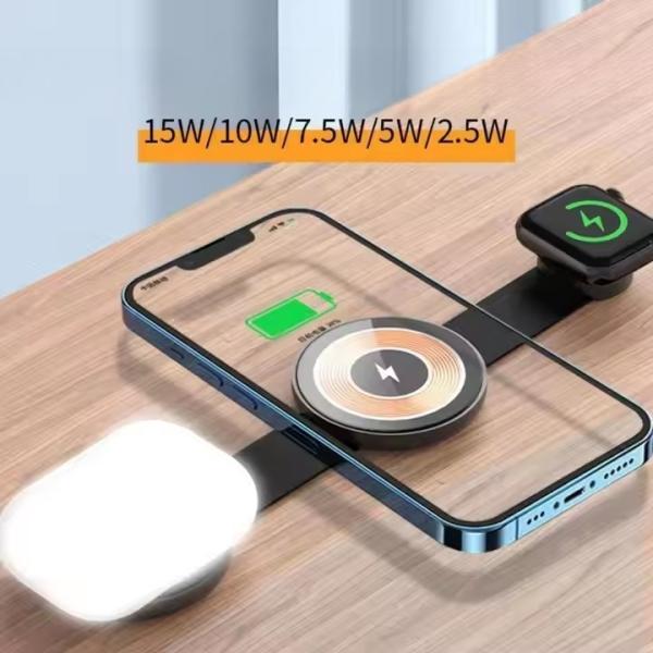 Quality 15w Multifunction 3 in 1 Wireless Charger Pad 2024 PU Magnetic Portable Foldable for sale