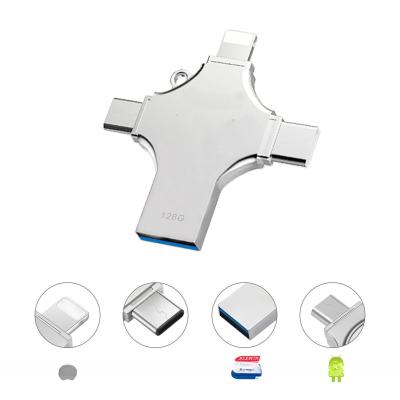 China 5- Custom 4 in 1 OTG Silver USB Flash Drive 128MB-4GB USB 3.0 Memory Stick for Android Phone Multifunctional Metal for sale